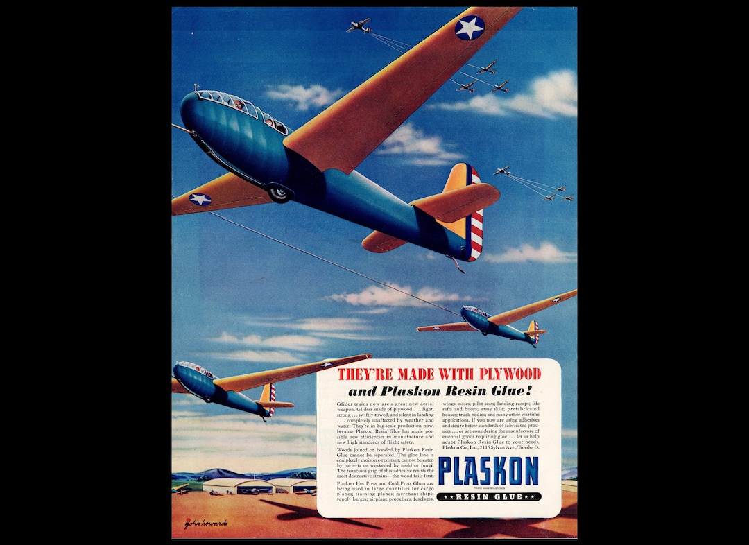 1943 Plaskon Resin Glue Glider Train Magazine Ad, WWII Military ...