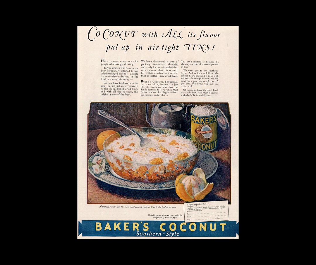 1926 Baker's Coconut Magazine Ad - Etsy
