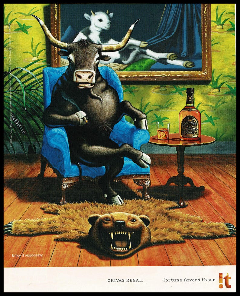 1998 Chivas Regal Blended Scotch Whisky Original Magazine Ad: Bull ...