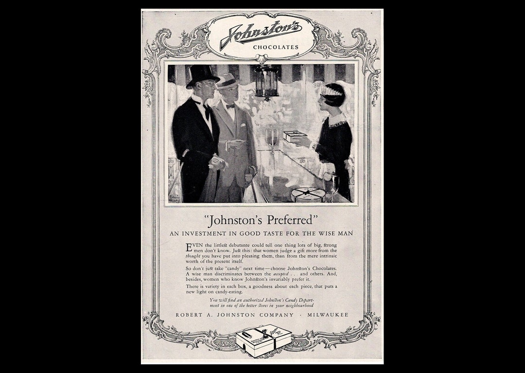 RARE 1920s Johnston's Chocolate Candy Magazine Ad - Etsy