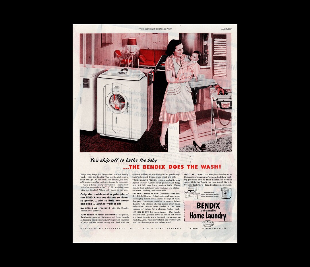 1947 Bendix Automatic Washer Magazine Ad, Laundry Room Decor - Etsy