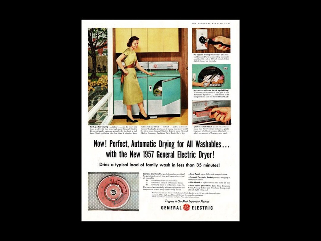 1957 General Electric G.E. Automatic Blue Washer Dryer Retro Magazine ...