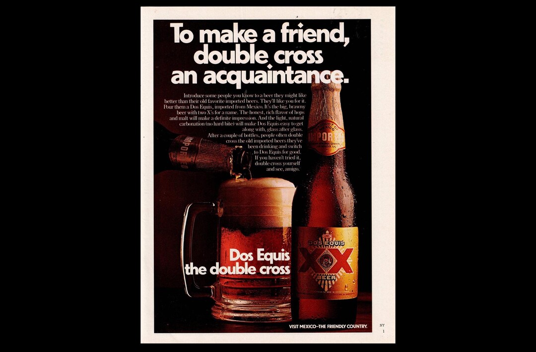 1976 Dos Equis "the Double Cross" Imported Mexican Beer Original ...