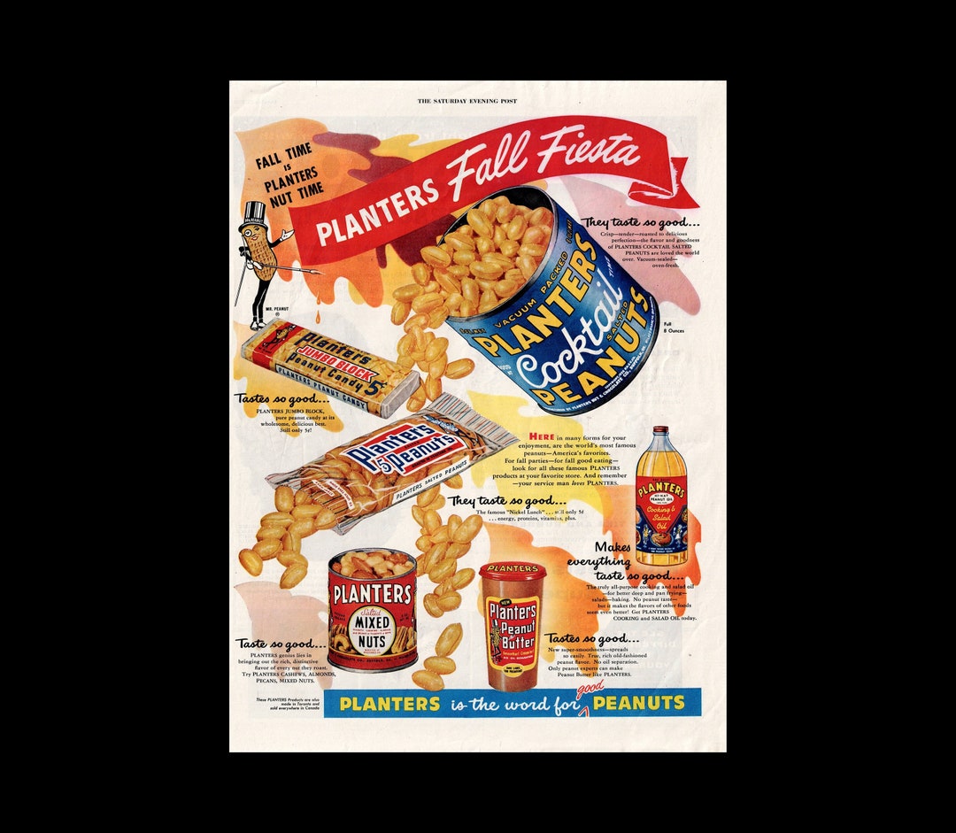 1954 Fall/autumn Planters Peanuts Magazine Ad, Mr. Peanut - Etsy