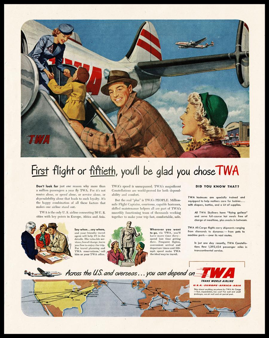 1950 TWA Trans World Airlines "first Flight or Fiftieth" Retro Magazine ...