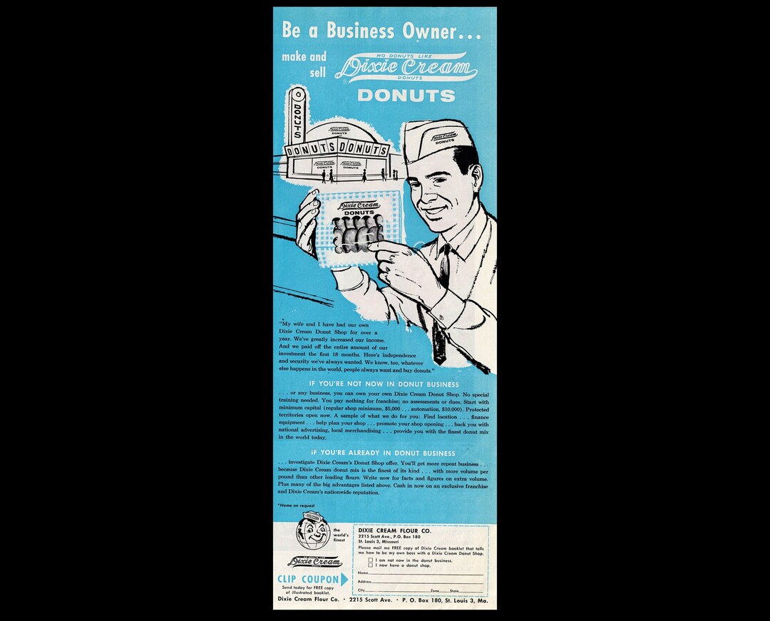 1960 Dixie Cream Donut Magazine Ad Blue Wall Art Decor - Etsy