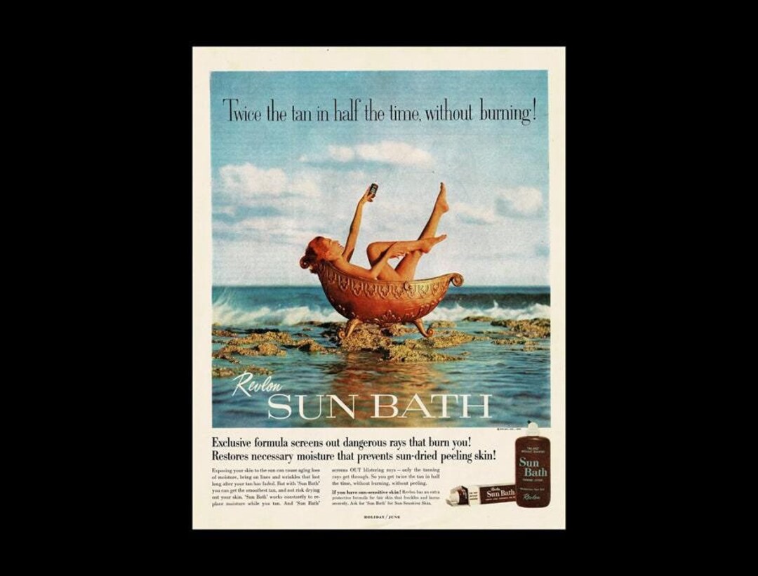 1960 Revlon Sun Bath Tanning Lotion Magazine Ad, Beach Bathroom ...