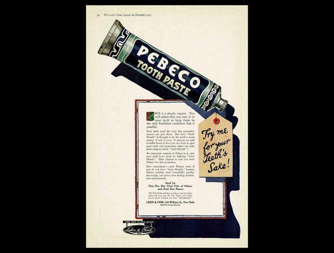 1917 Pebeco Tooth Paste Magazine Ad, Toothpaste - Etsy