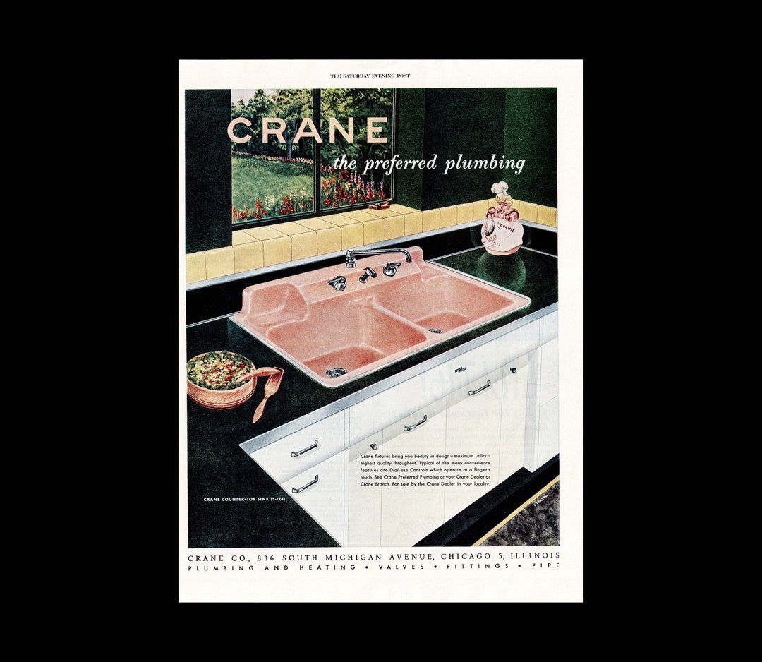 1951 Crane Plumbing Magazine Ad, Pink Kitchen Sink - Etsy