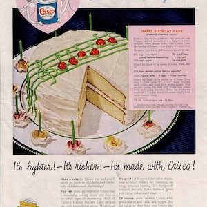1948 Crisco Happy Birthday Cake Magazine Advertisement, Recipe in Ad - Etsy