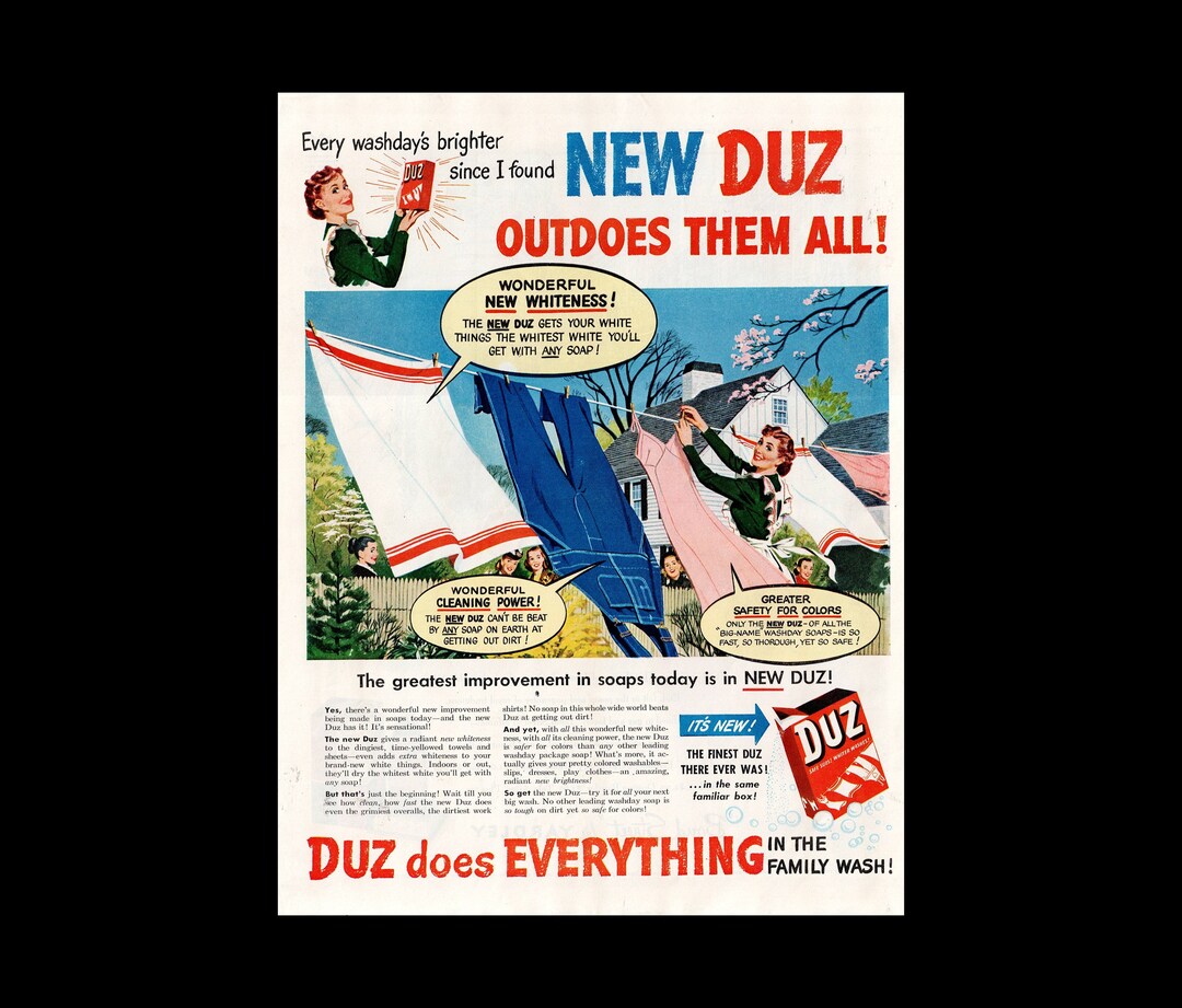 1950s Duz Detergent Retro Magazine Ad, Clothesline Laundry Room Decor ...