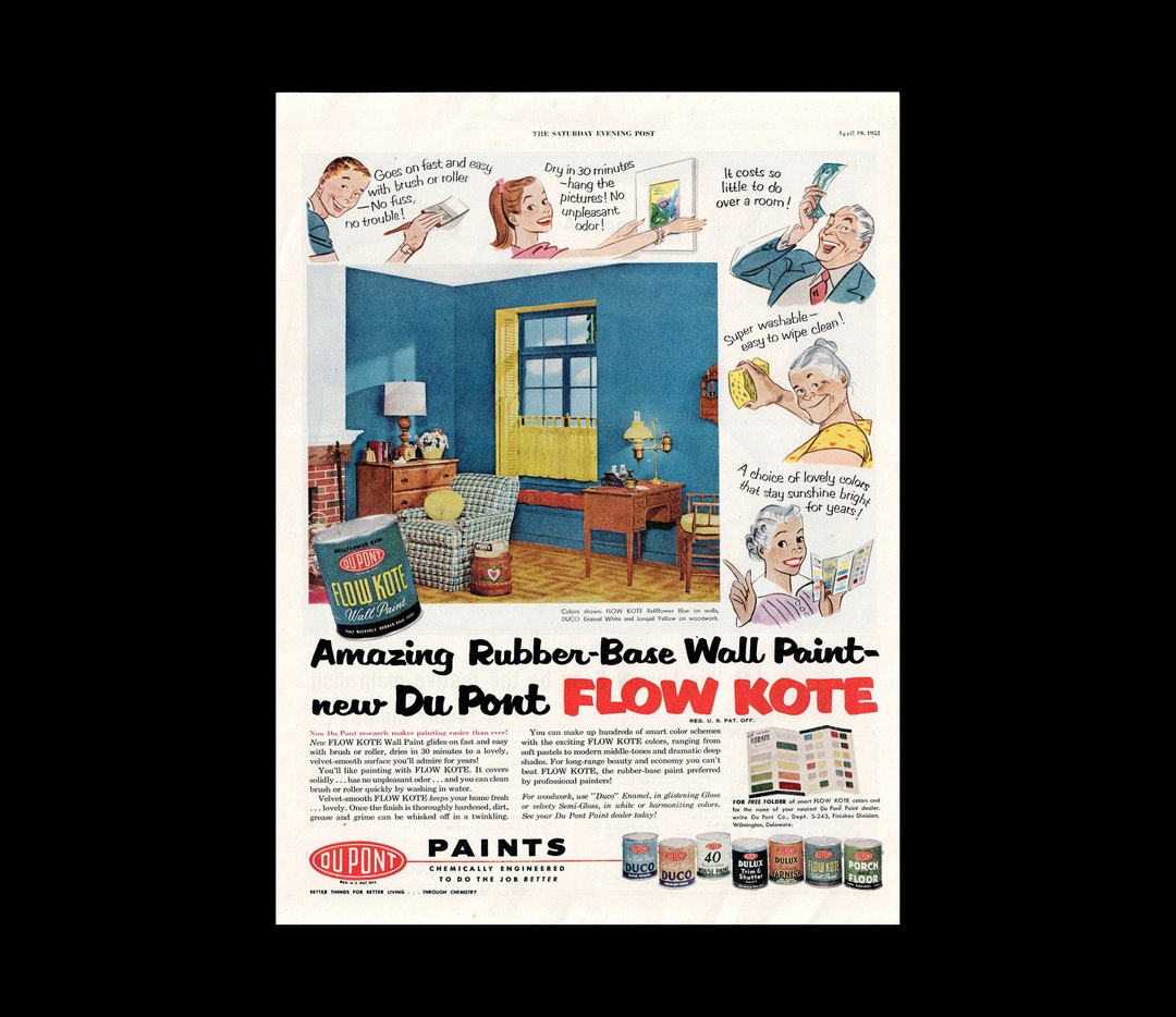 1953 Dupont Flow Kote Rubber-base Paint Home Decorating Retro Magazine ...