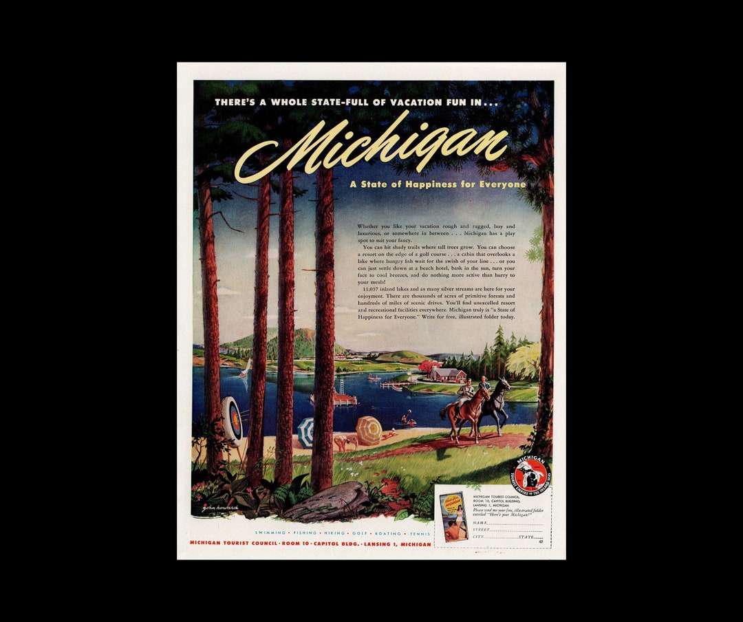 1947 Michigan Travel Vacation Retro Magazine Ad - Etsy
