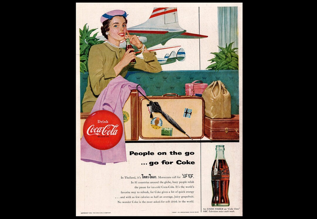 1954 Coca-cola "aviation Airline Travel Themed" Retro Magazine Ad - Etsy