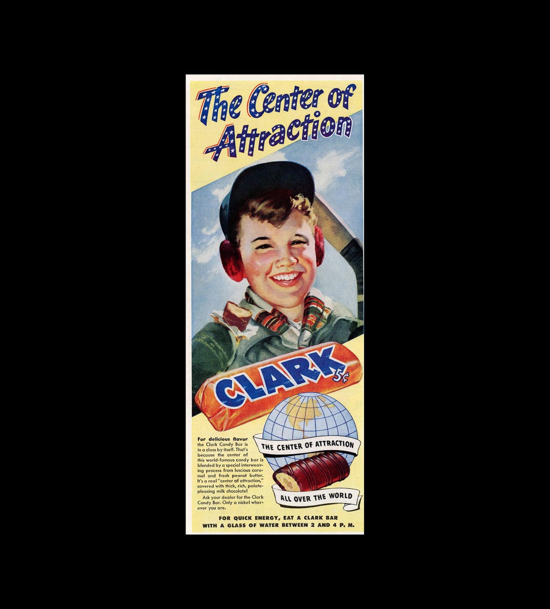 1947 Clark Bar "hockey" Candy Bar Magazine Ad, the Center of Attraction ...