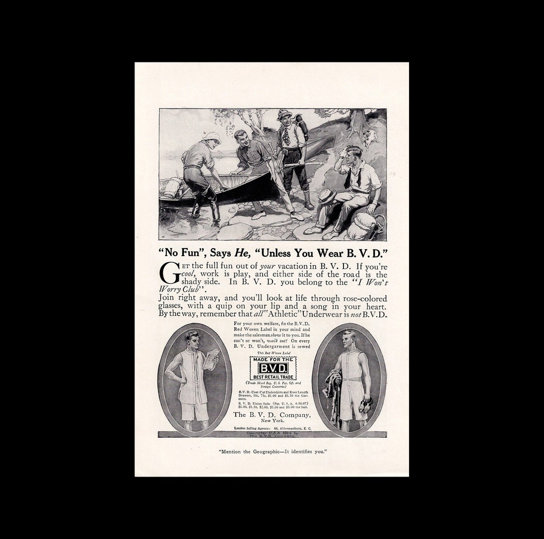 RARE 1914 B.V.D. Undergarments Magazine Ad - Etsy