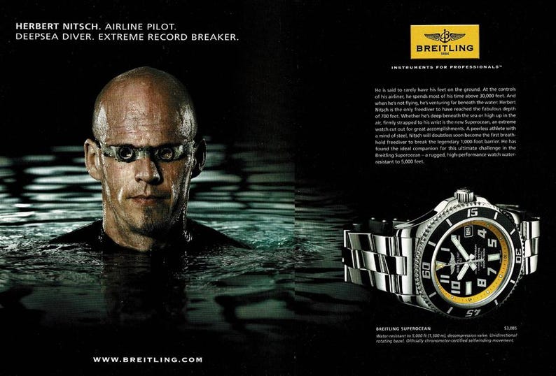 2000s Herbert Nitsch Breitling Superocean Watch Original Magazine Ad ...