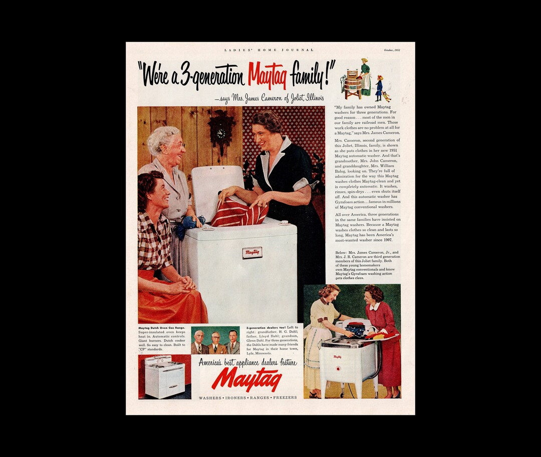 1951 Maytag Washing Machine Retro Original Magazine Ad, Laundry Room ...