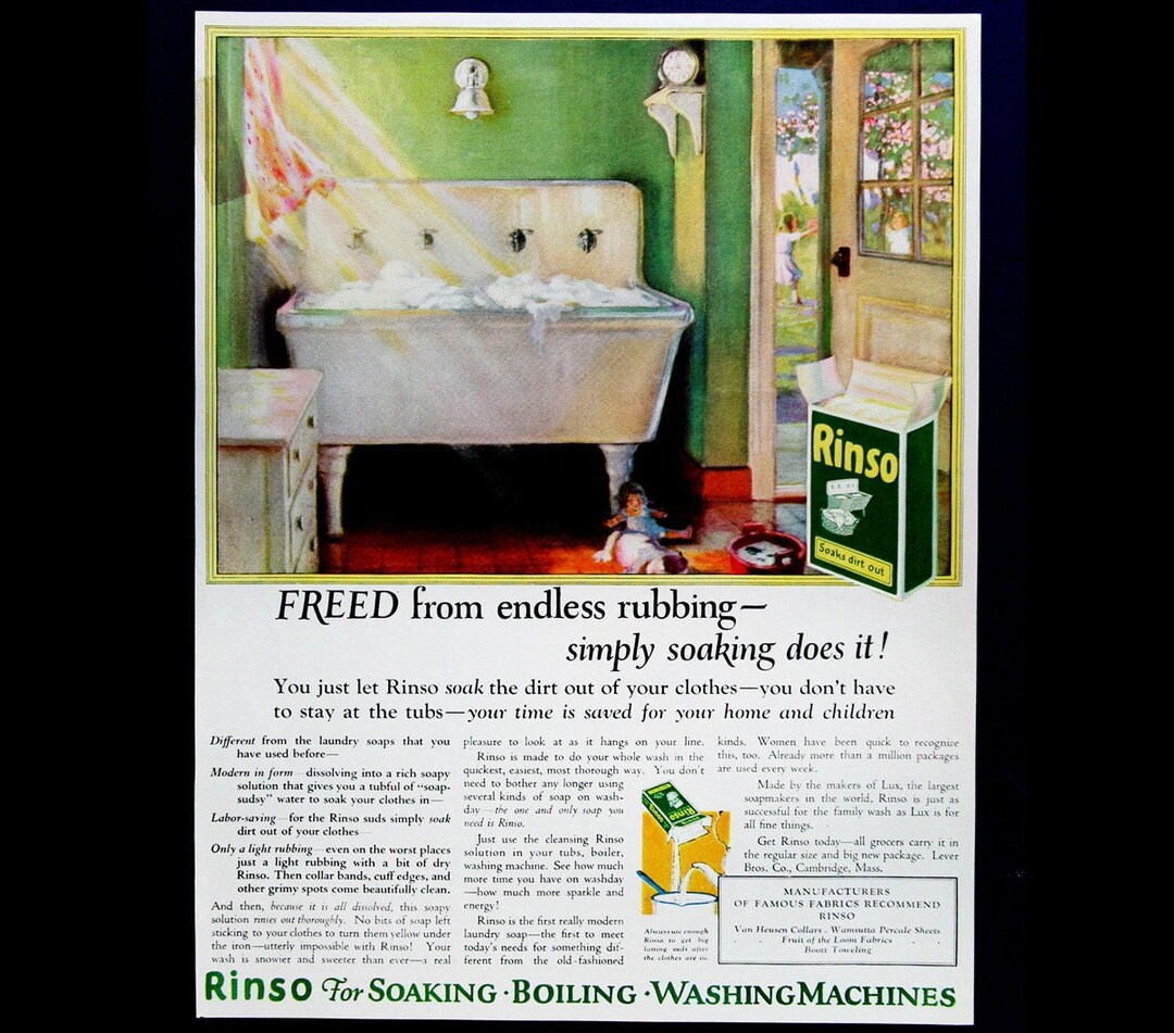 1924 Rinso Laundry Soap Magazine Ad, Green Decor - Etsy