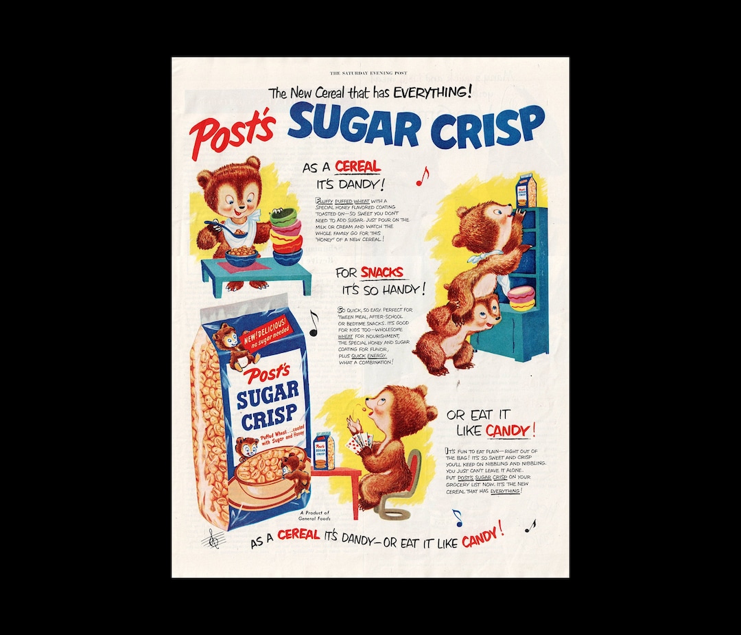 1950 Post Sugar Crisp Breakfast Cereal Magazine Ad - Etsy