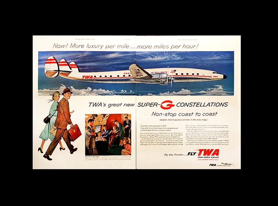 1959 TWA Trans World Airlines Retro DOUBLE PAGE Magazine Ad - Etsy