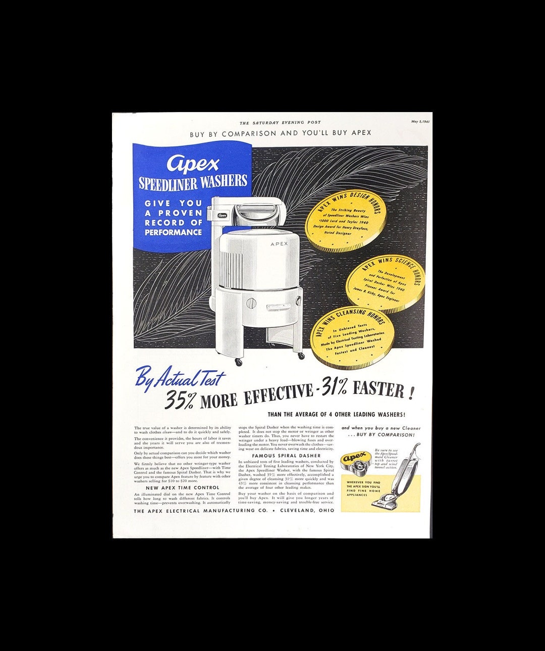 1941 Apex Streamliner Washer Magazine Ad, Wringer Washer Appliances ...