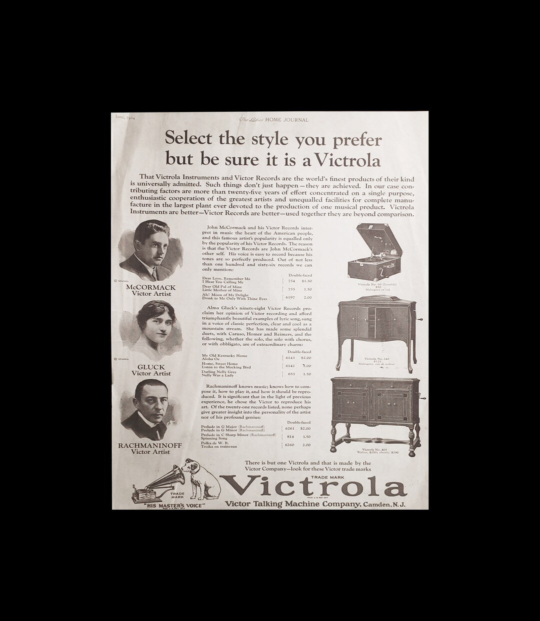 1924 Victor-victrola Talking Machine Magazine Ad Nipper - Etsy