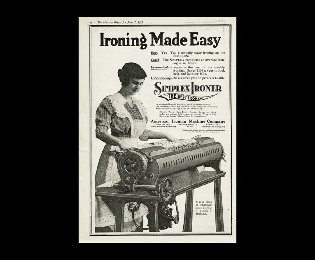 1919 Simplex Ironer Laundry Room Magazine Ad, American Ironing Machine ...