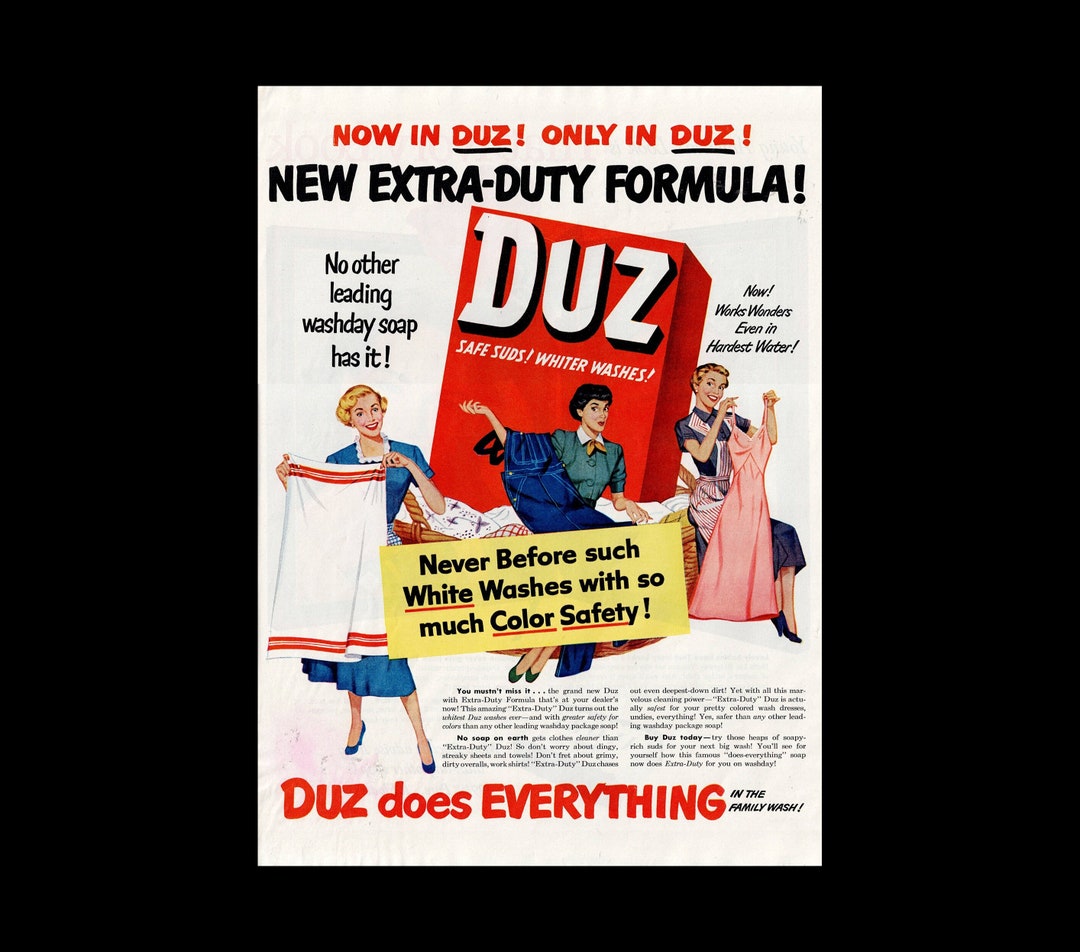 1950s Duz Detergent Retro Magazine Ad, Clothesline Laundry Room Decor ...