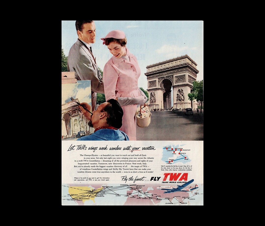 1954 TWA Arc De Triomphe Paris, France Airline Magazine Ad, Trans World ...