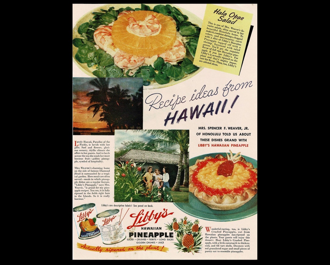 1942 Libby's Hawaiian Pineapple Magazine Ad, Recipe Ideas in Ad - Etsy