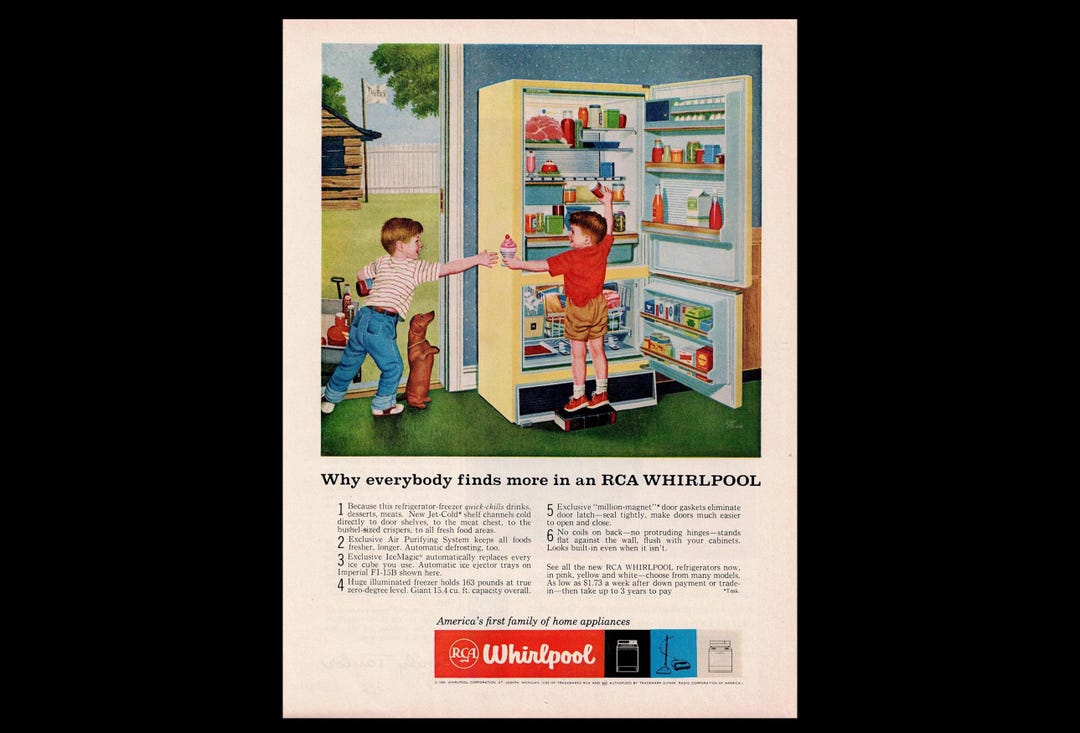 1959 RCA Whirlpool Refrigerator-freezer Retro Original Magazine Ad, Yellow Gold Mustard Color ...