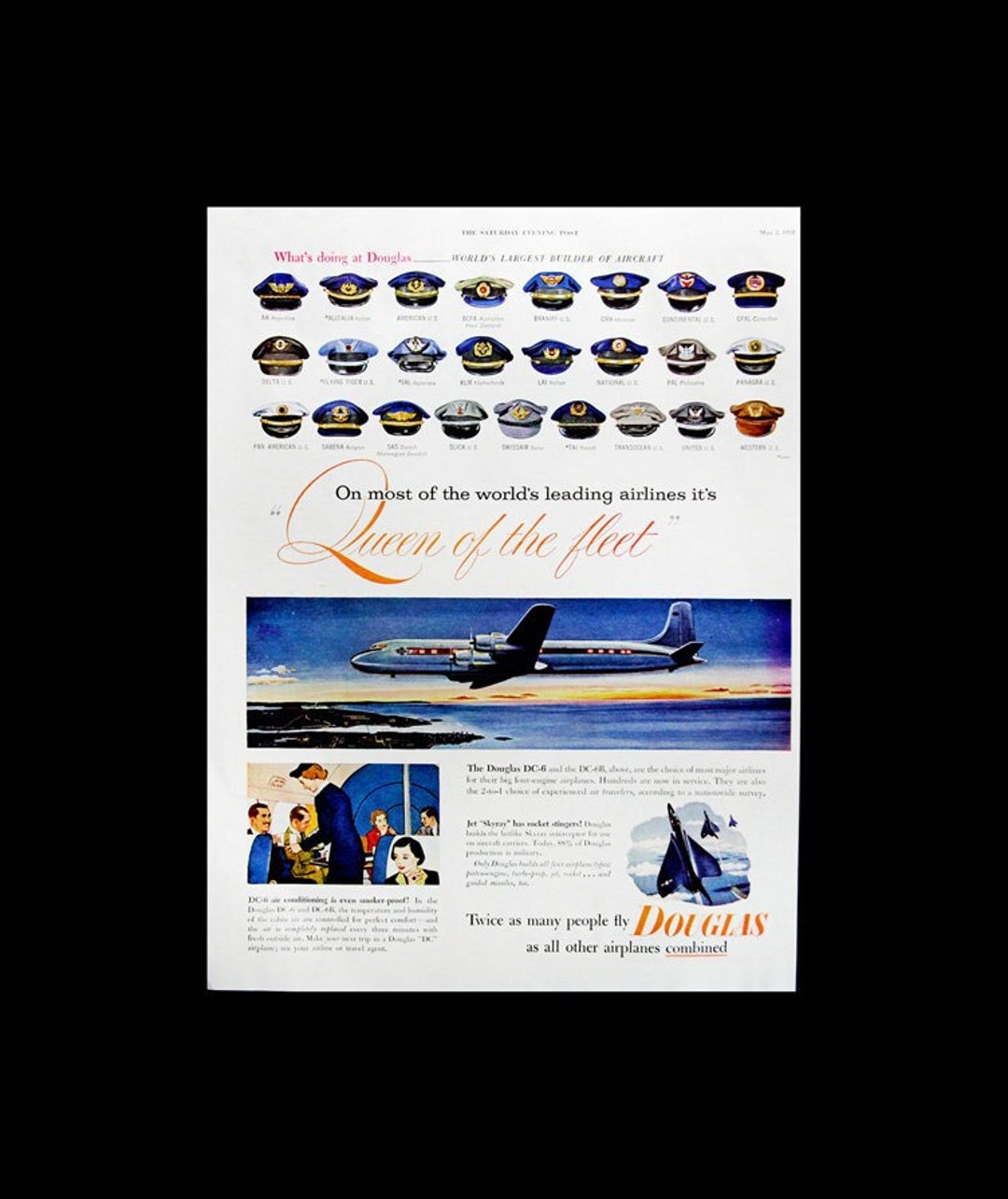 1953 Douglas Aircraft Aviation Magazine Ad, Captain's Hats - Etsy