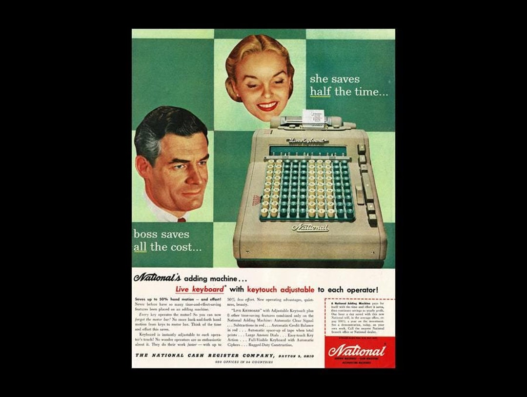 1956 National Cash Register Company "adding Machine" Retro Magazine Ad ...
