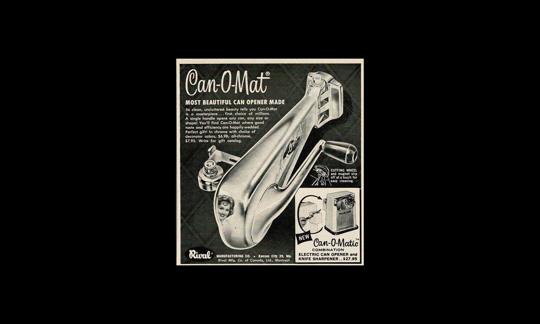 1950s Can-o-mat Retro Can Opener Magazine Ad, Small Space Wall Art ...