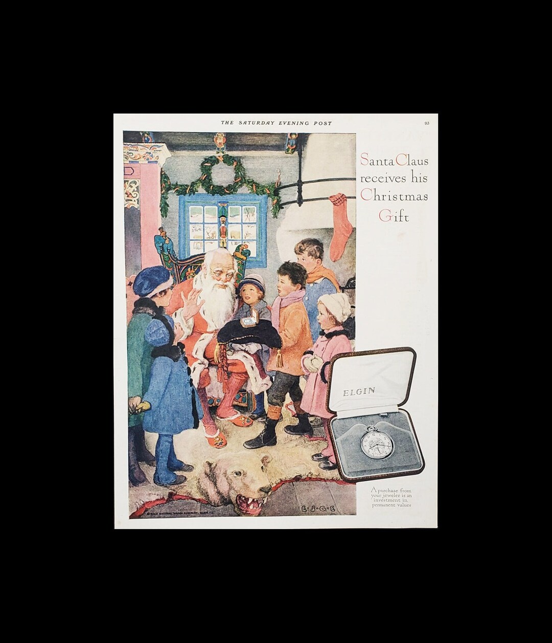 1926 Elgin Watch Magazine Ad, Christmas Holiday Santa Claus Theme - Etsy