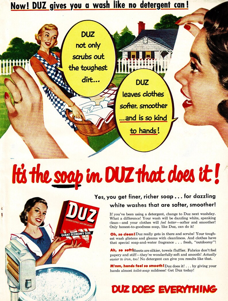 1953 Duz Detergent Magazine Ad, Laundry Room Decor - Etsy