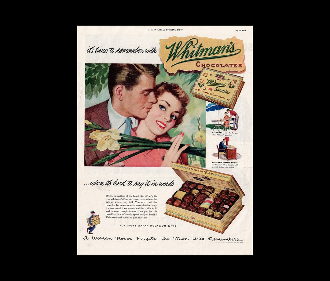 1950 Whitman's Sampler Chocolate Candy Magazine Ad - Etsy