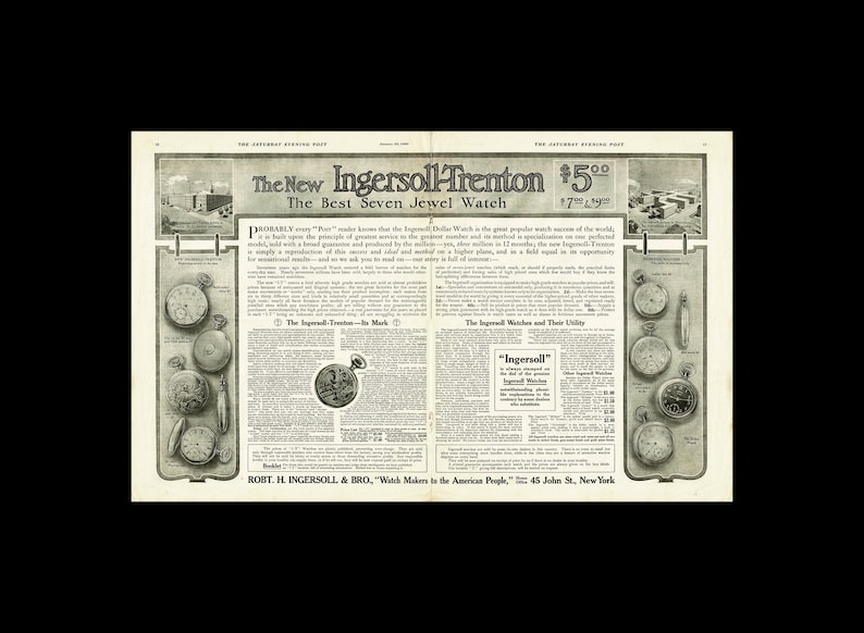 1909 Ingersoll-trenton Watch Original Magazine Ad: Seven Jewel Pocket ...