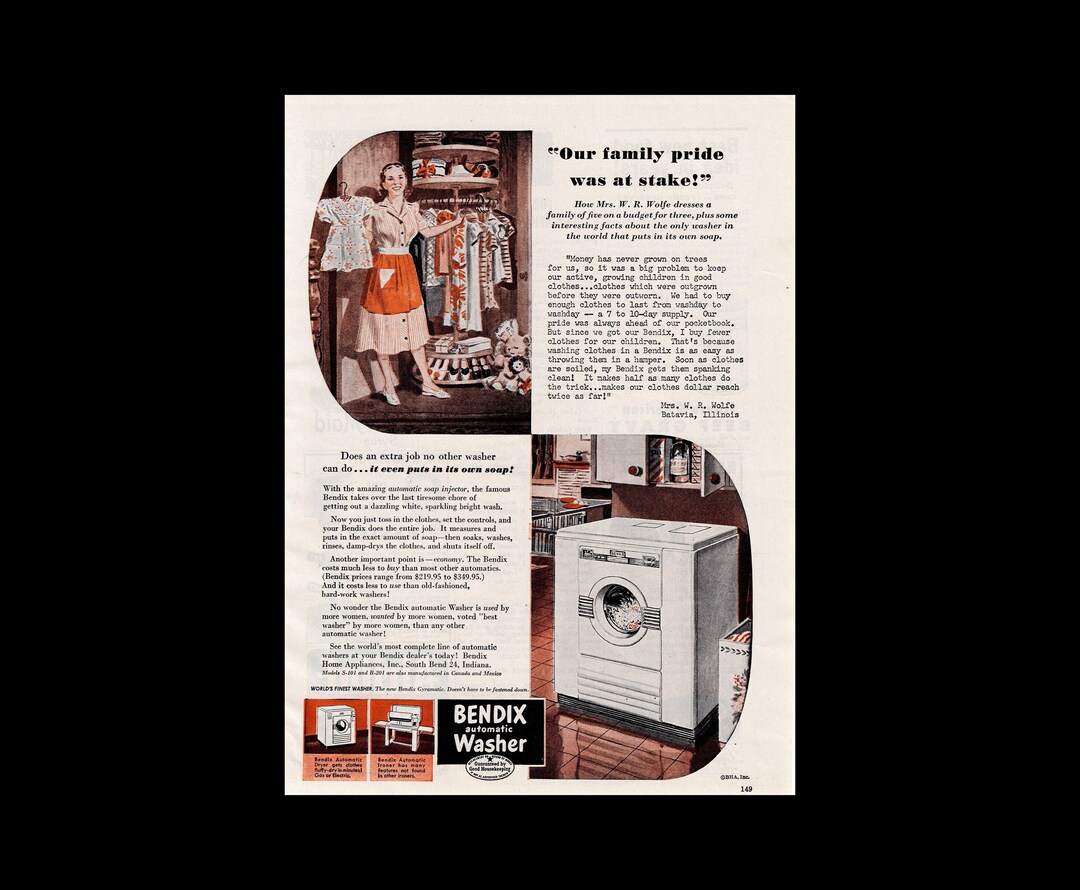 1948 Bendix Automatic Washer Magazine Ad, Laundry Room Decor - Etsy