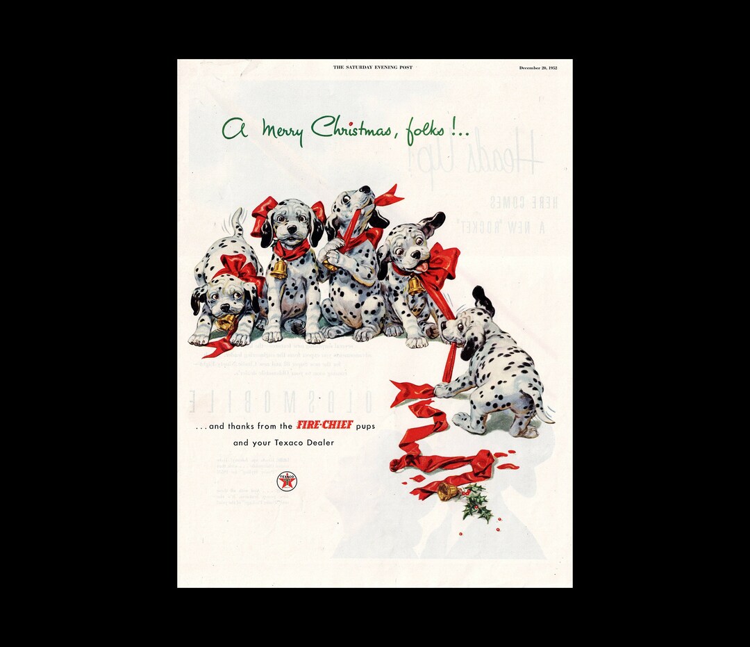 1952 Texaco Fire-chief Dalmatian Puppies Christmas Magazine Ad - Etsy