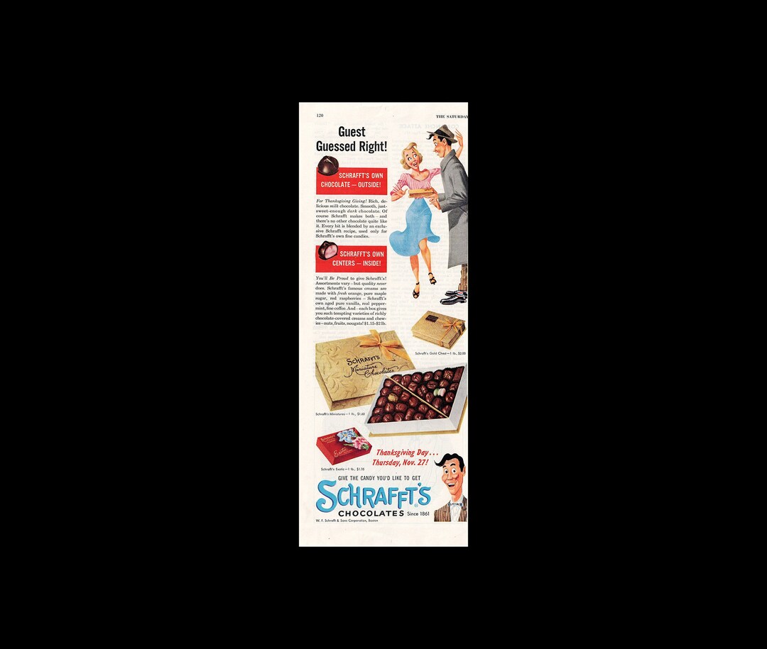 1952 Schrafft's Chocolates Candy Magazine Ad - Etsy