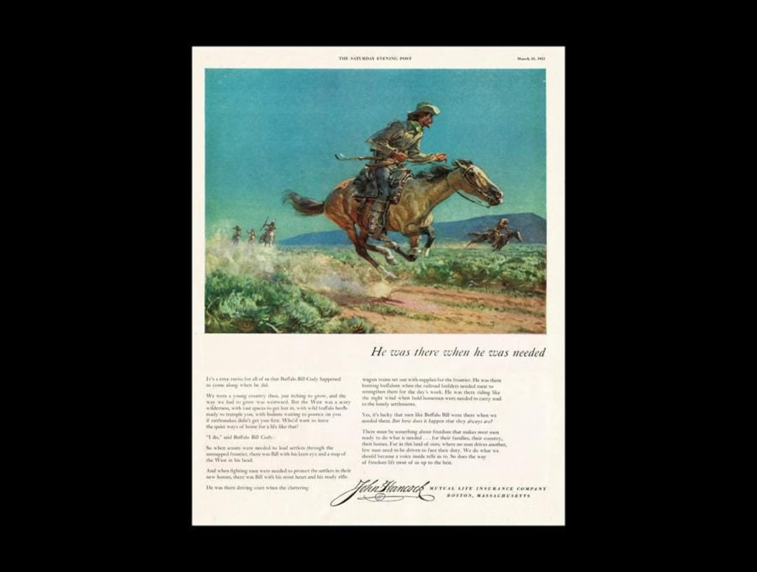 1951 John Hancock buffalo Bill Cody RARE Magazine Ad - Etsy
