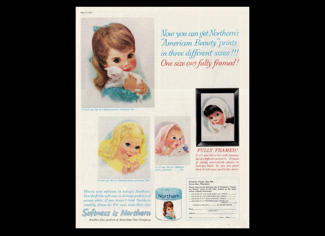 1961 Northern Tissue Magazine Ad, American Beauties by Frances Hook - Etsy