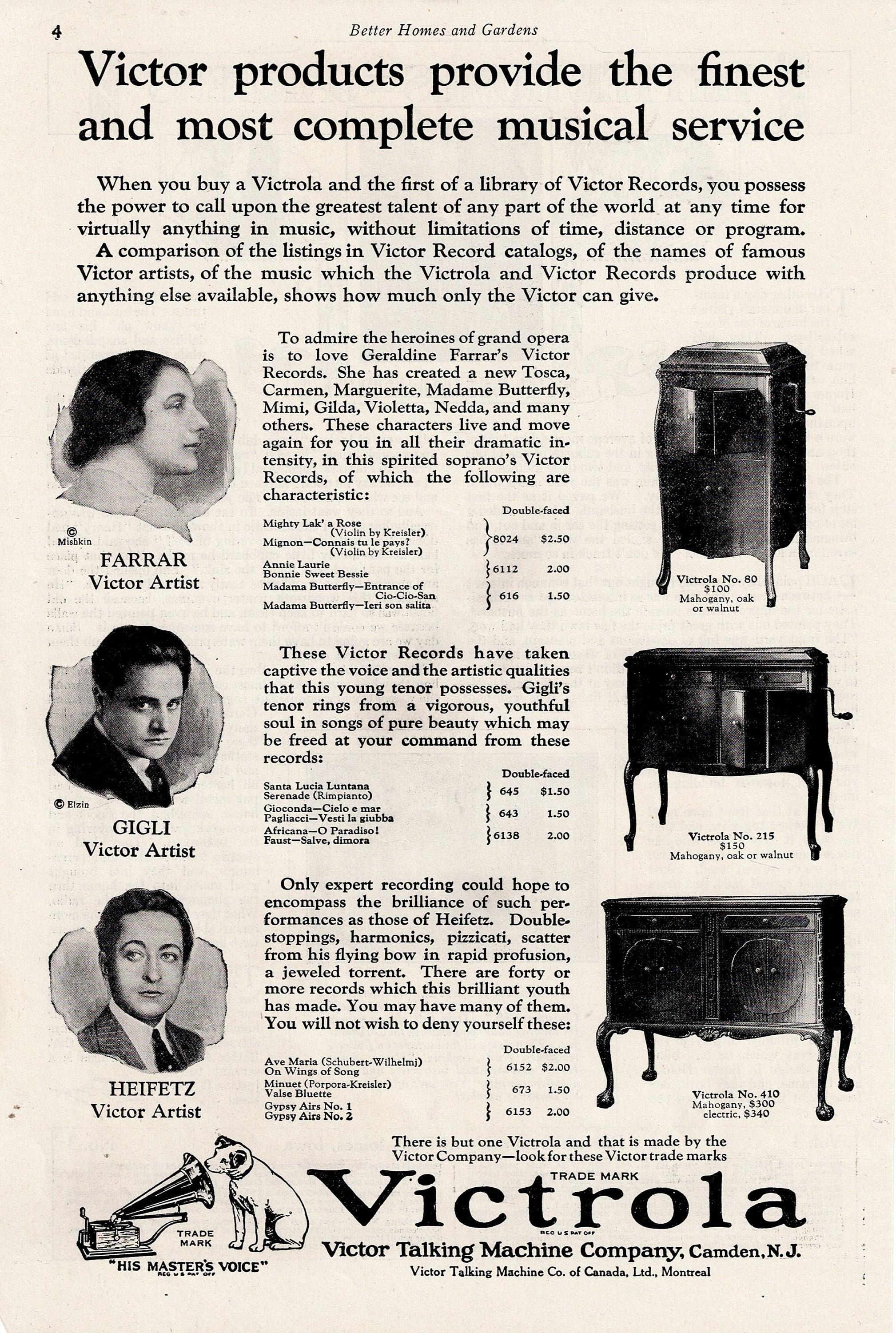 1922 Victor Victrola Talking Machine Magazine Ad Farrar Gigli - Etsy