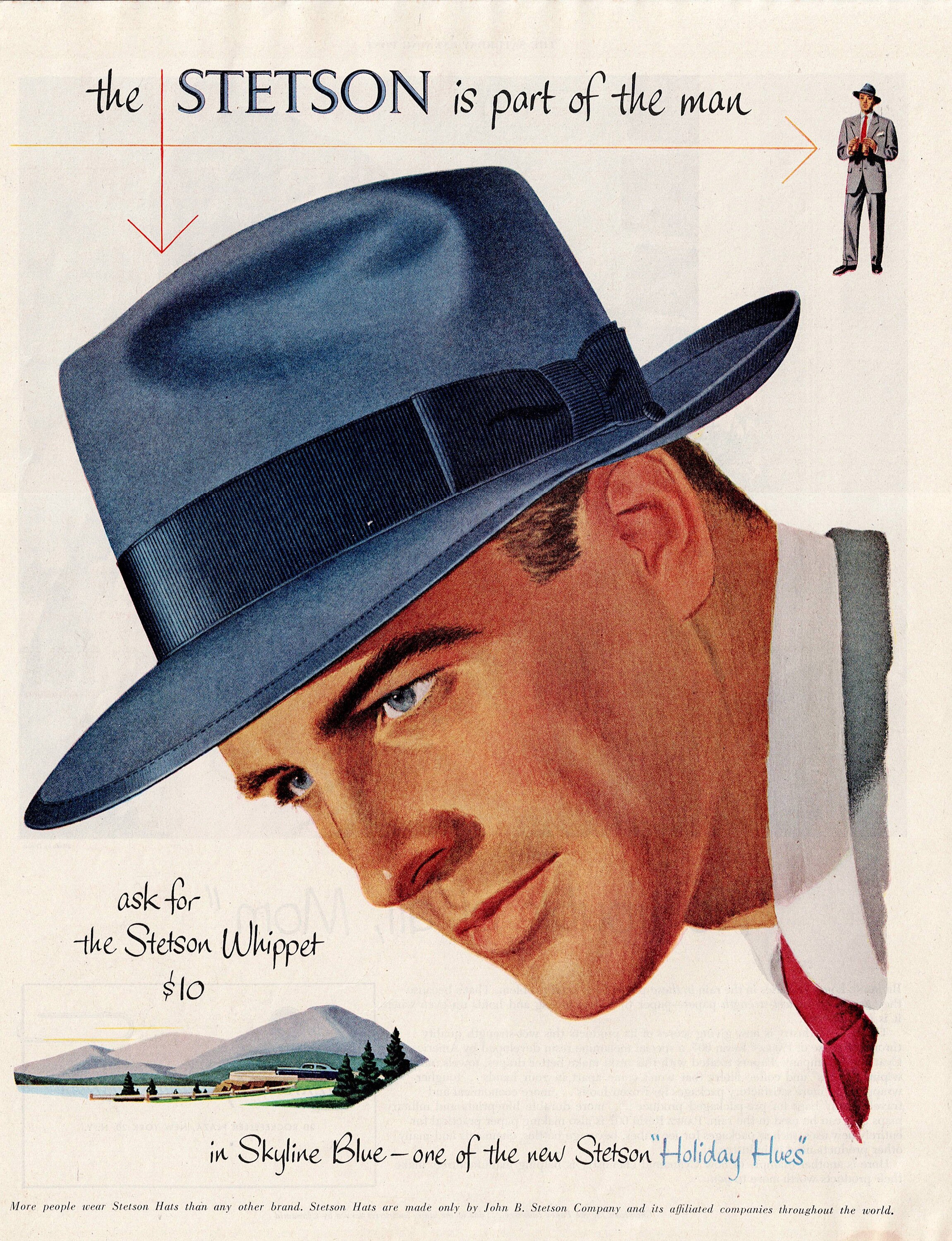 1950s Stetson Hat Skyline Blue Whippet Fashion Magazine Ad 1950s Stetson Hat Skyline Blue Whippet Fashion Magazine Ad
