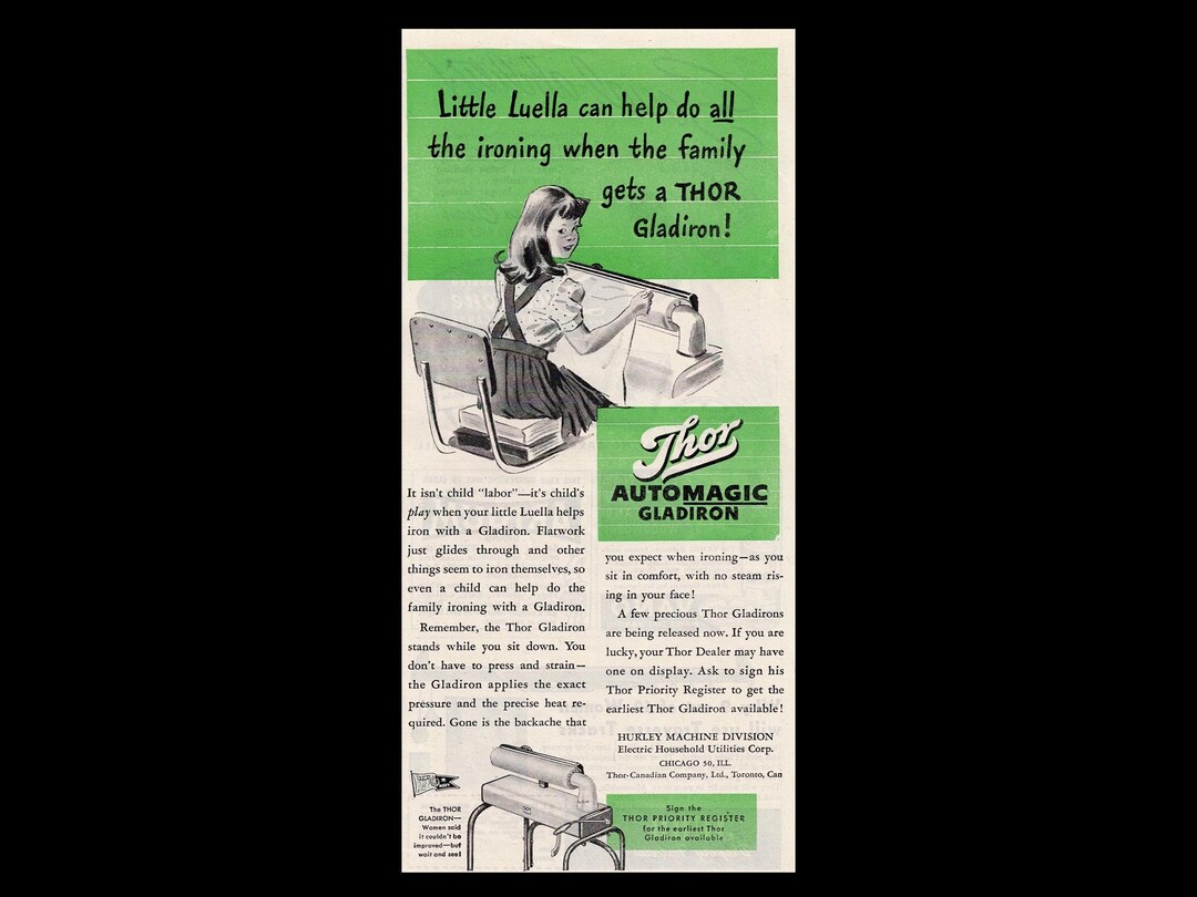 1945 Thor Automatic Gladiron Magazine Ad Washer Dryer Appliances, Green ...