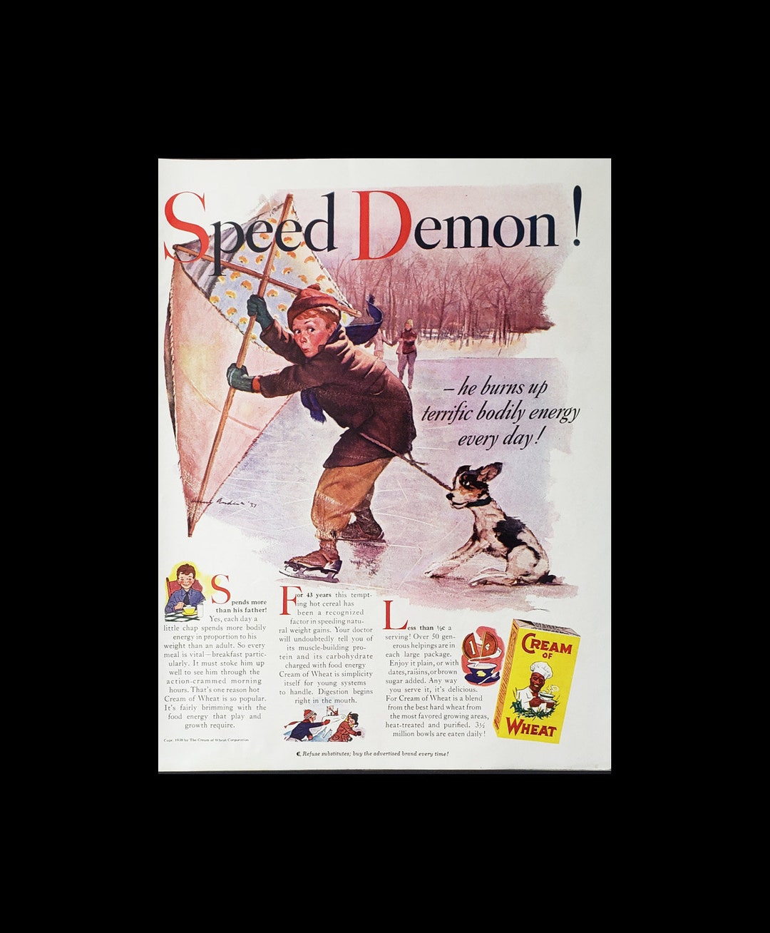 1938 Cream of Wheat ice Skating Magazine Advertisement - Etsy