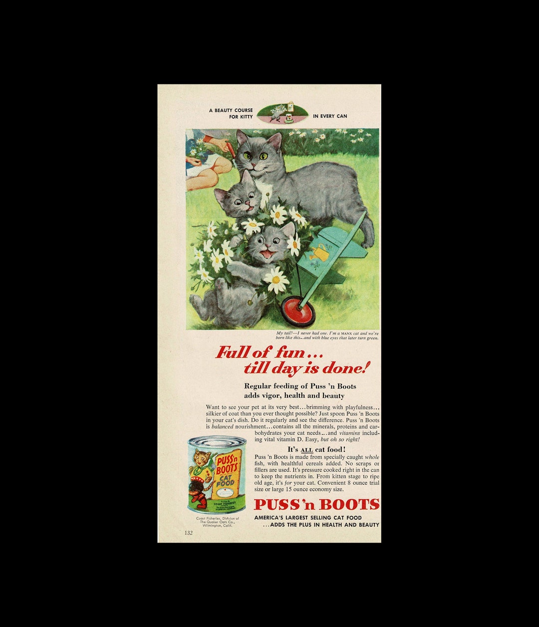 1953 Puss N' Boots Cat Food Magazine Ad - Etsy