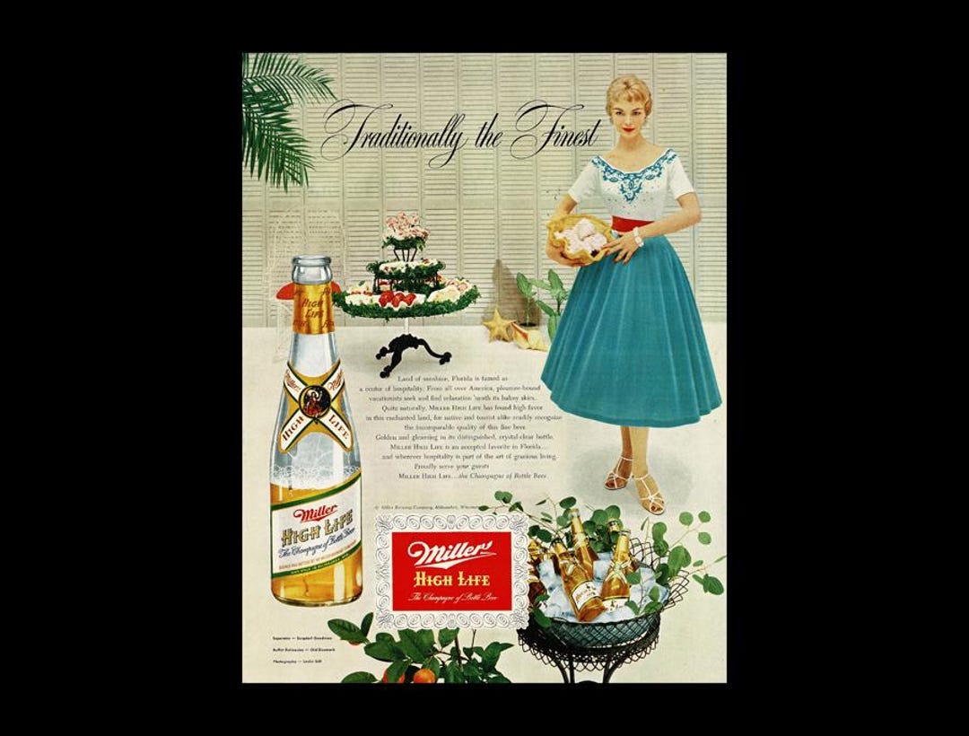 1954 Miller High Life Beer "florida Land of Sunshine" Retro Magazine Ad ...
